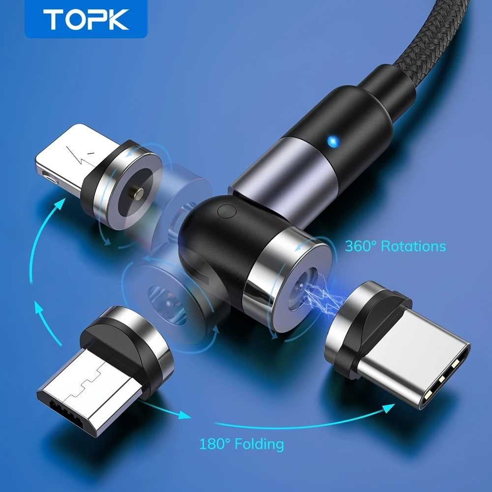 Jual TOPK Kabel Charger Lightning Magnetic Rotatable Head Angle Cable ...