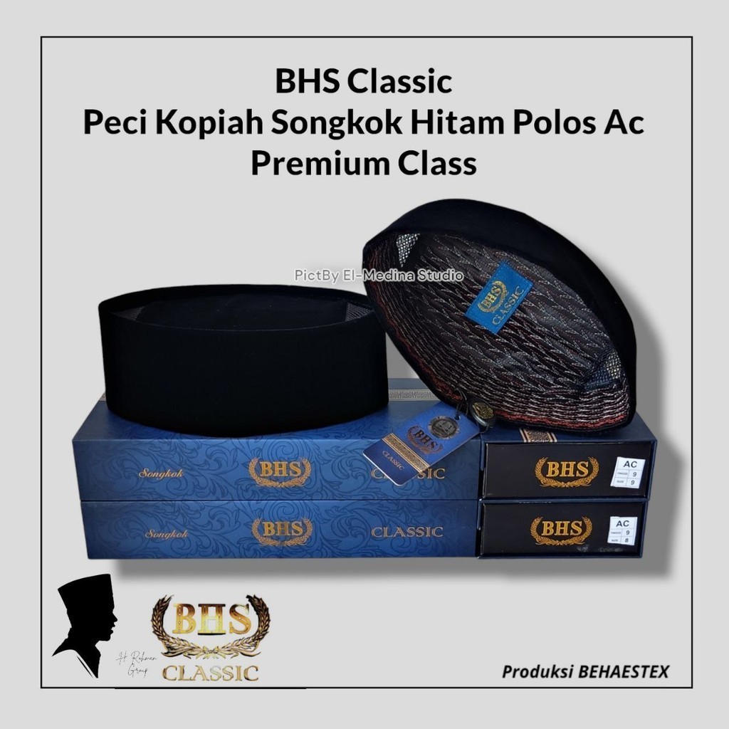 Jual Kopiah Pria Dewasa BHS Classik Peci Hitam Polos AC Tanpa Kertas ...