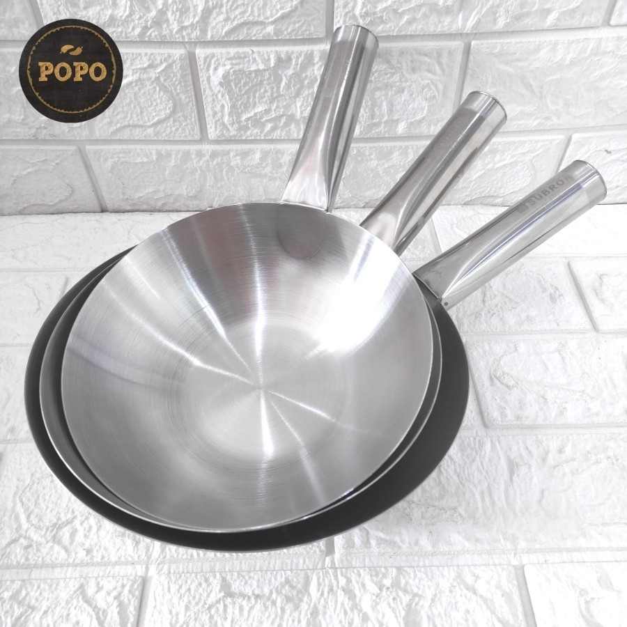 Jual Wok Stainless Wajan Tebal Kuali Penggorengan Gagang Panjang Pendek ...