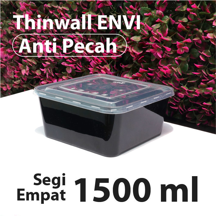 Jual Thinwall Anti Pecah ENVI Hitam 1500 ml - Kotak Makanan - Rectangle ...