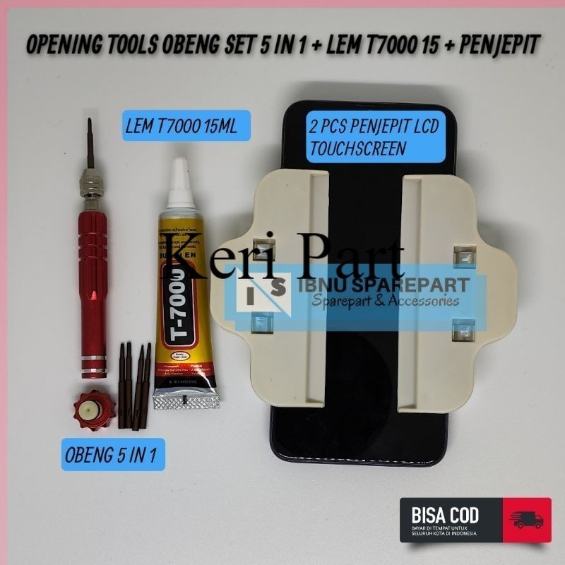 Jual OBENG SET HP UNIVERSAL OBENG 5 IN 1 + LEM T7000 15ML + PENJEPIT LCD TOUCHSCREEN ORIGINAL ...
