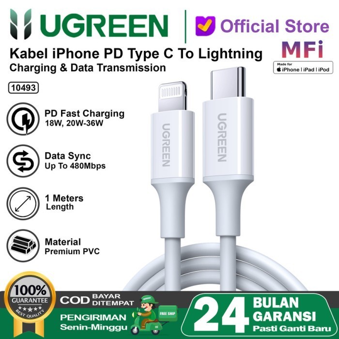 Jual UGREEN Kabel Data iPhone MFi USB Lightning Dan USB Type C To Lightning | Shopee Indonesia
