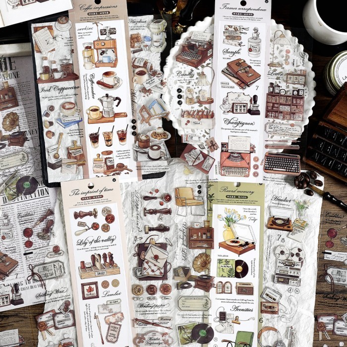 Jual 6 Lembar Sticker Vintage Scrapbook Journal Bahan PET Aesthetic ...