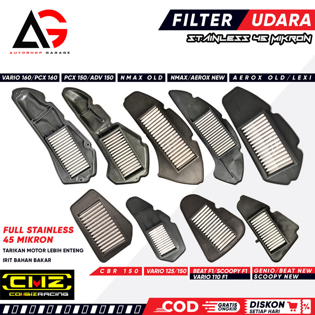 Jual Filter Udara STAINLESS VARIO 110 125 150 160 Filter Hawa Hybrid ...