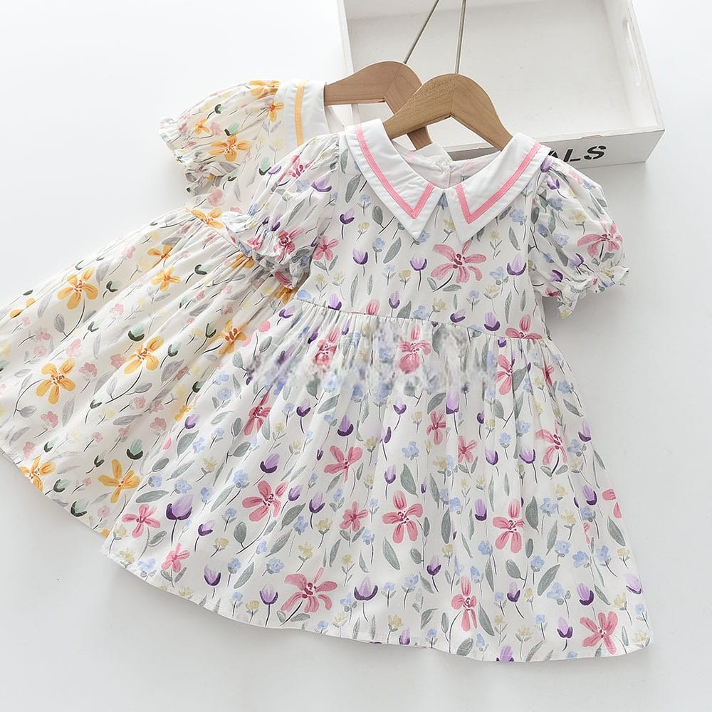 Jual Dress anak perempuan lengan pendek - katun - flower - yellow ...