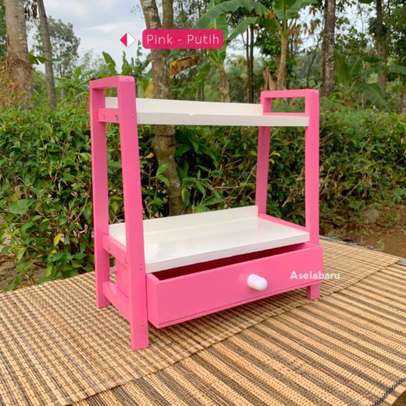 Jual [PINK PUTIH] Rak Bumbu Dapur Kayu Estetik Variasi Laci 2 Tingkat ...