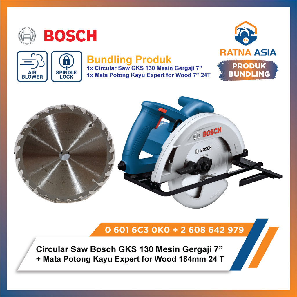 Jual Mesin Circular Saw 7" Bosch GKS 130 + Mata Circular Saw 184 mm 24T ...