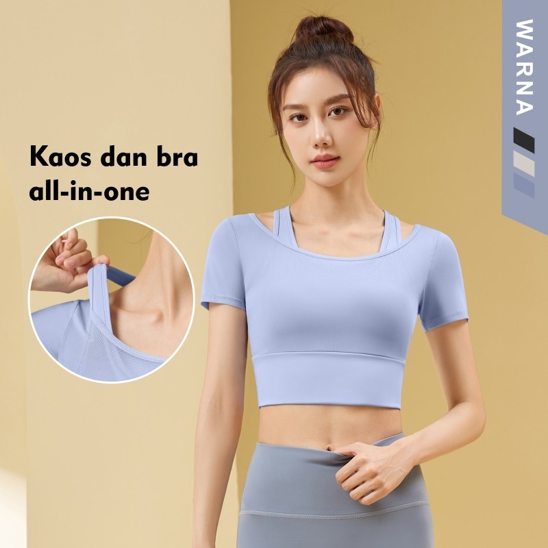 Jual YOUMI Baju Yoga Wanita Lengan Pendek Olahraga Gym Yoga YM087 ...