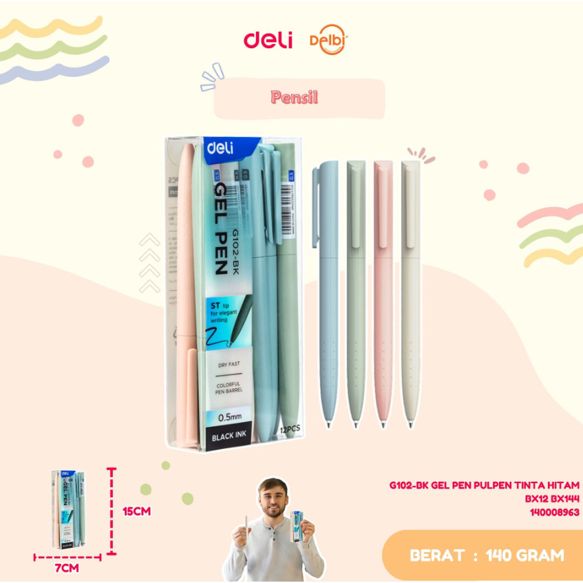 Jual DELI G102-BK GEL PEN PULPEN TINTA HITAM | Shopee Indonesia