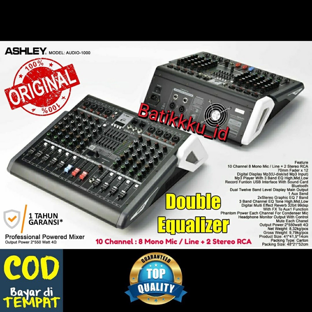 Jual POWER MIXER ASHLEY AUDIO 1000 AUDIO1000 ORIGINAL 550 WATT 10 CH ...