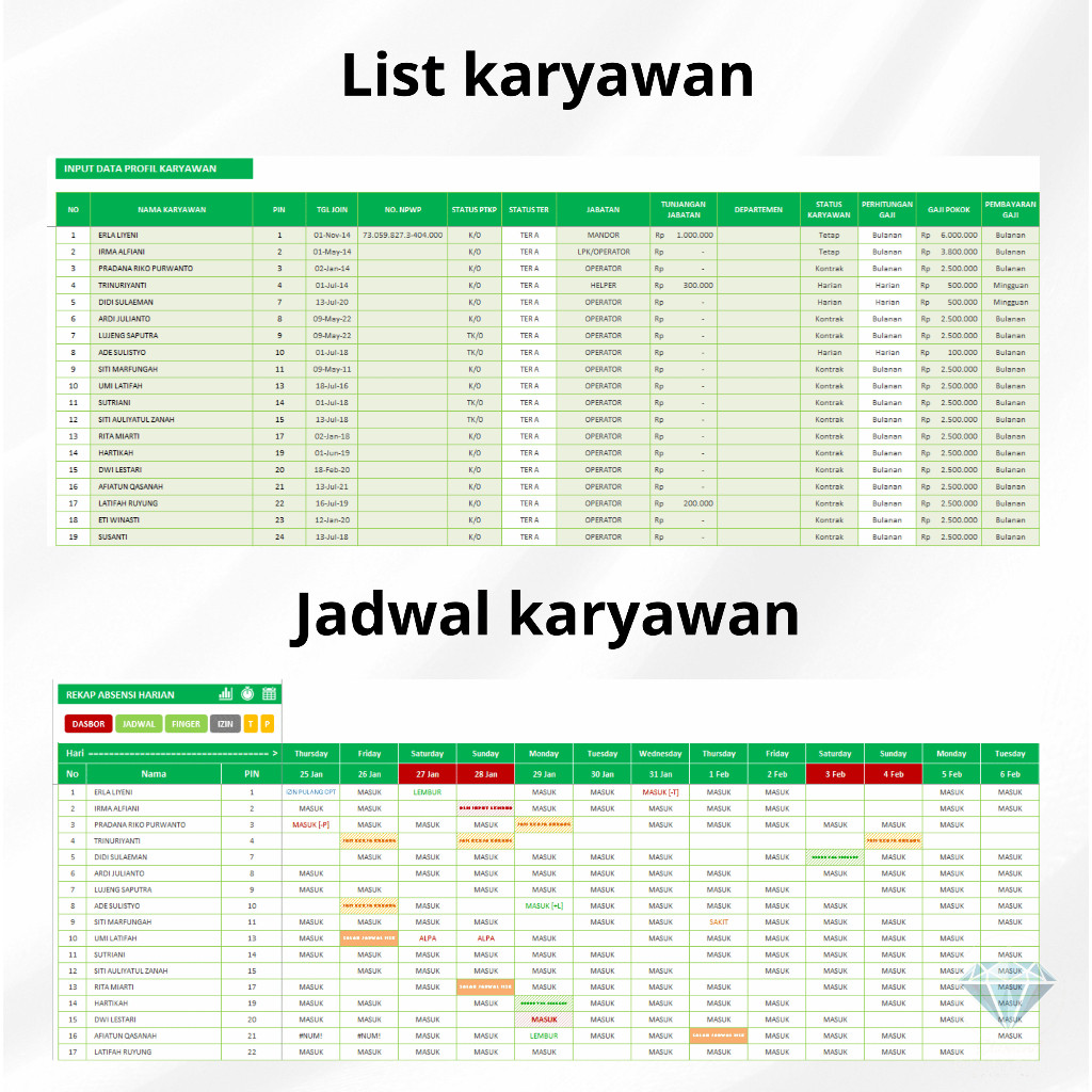 Jual (55) Template Excel Slip Gaji & KPI Kehadiran Karyawan Otomatis - Integrasi Fingerprint ...