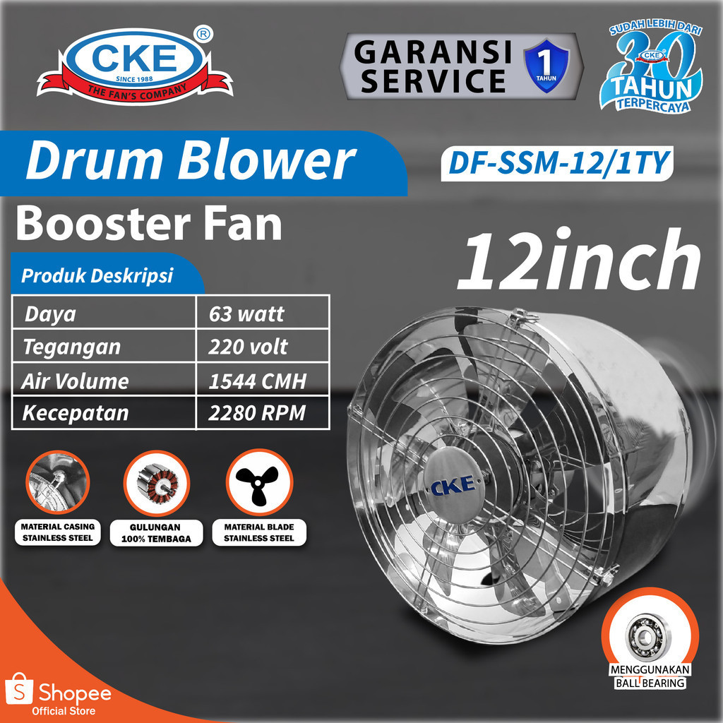 Jual 12" Inch Mini Inline Duct Fan Metal Stainless Air Booster Exhaust ...