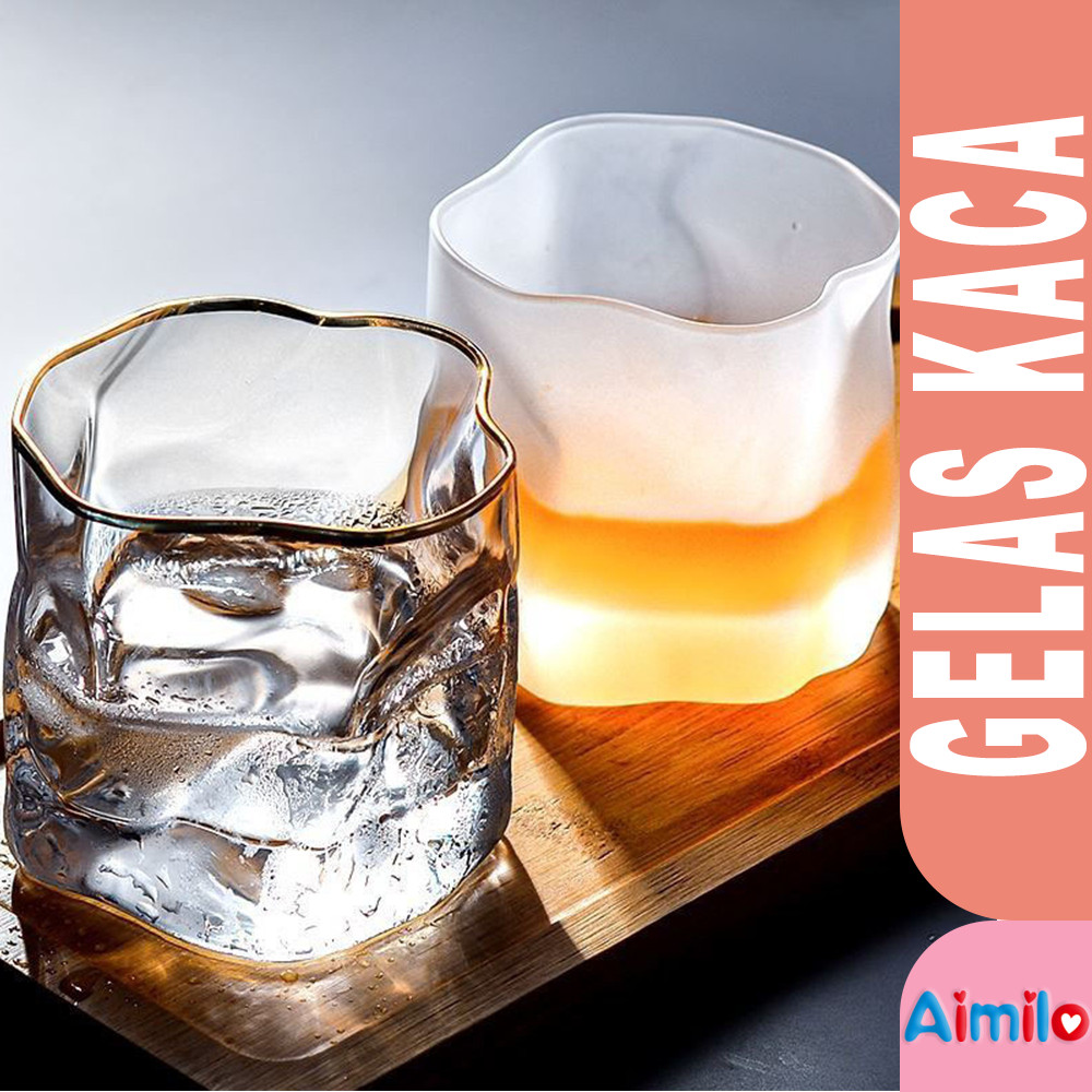 Jual Gelas Kaca Aesthetic Gaya Jepang | Glass Single Rocks Abstract Glass Cup | Gelas Air Minum ...