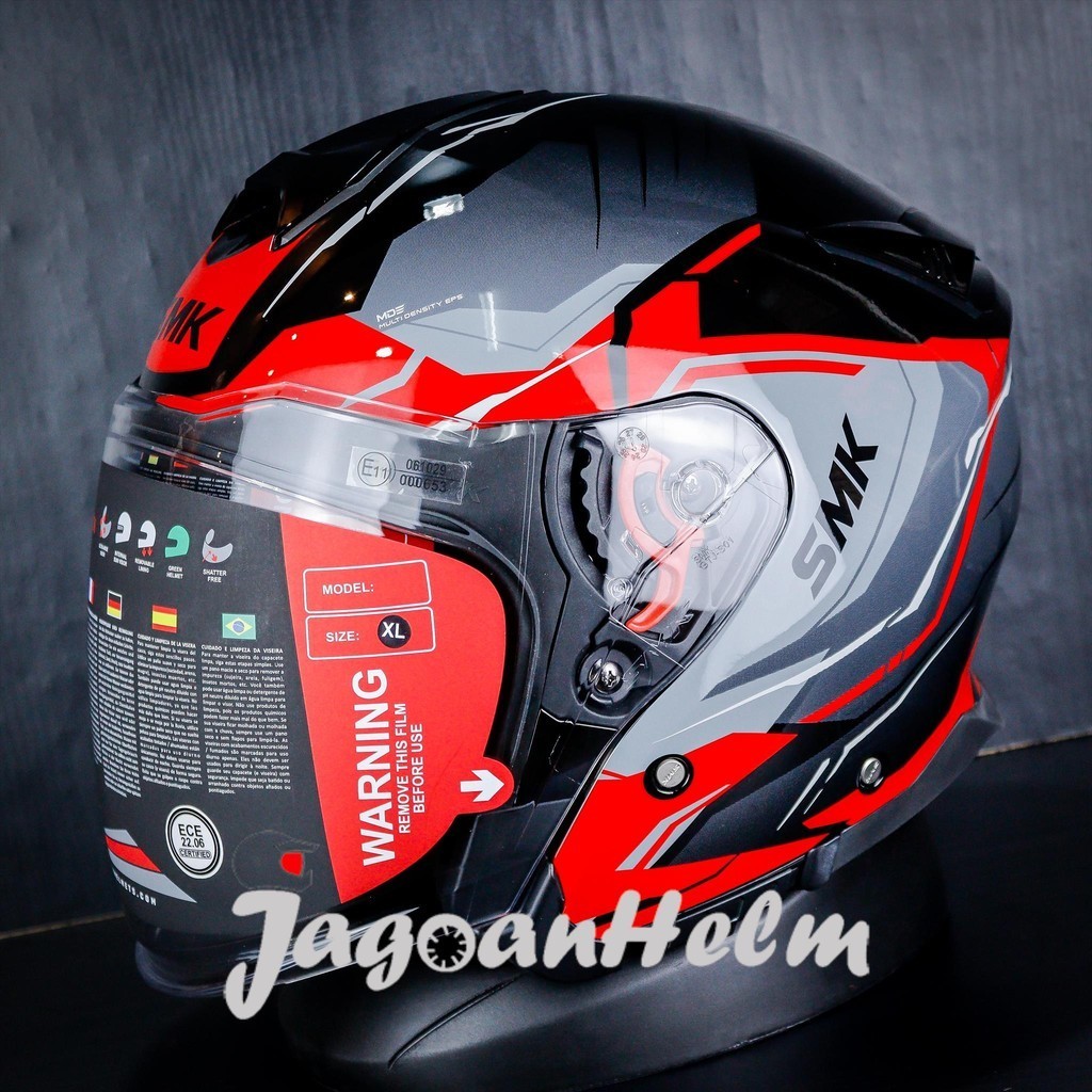 Jual HELM SMK GTJ WITH ESCAPE GRAPH S GL236 | BLACK RD GREY | DOUBLE ...