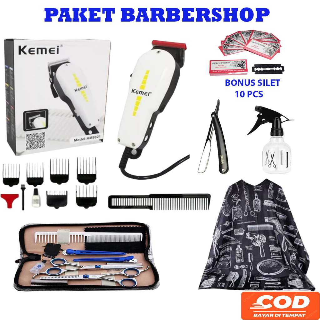 Jual [COD] Paket Alat Cukur Rambut Elektrik Profesional Barbershop Kemei 8821 Gunting Rambut ...
