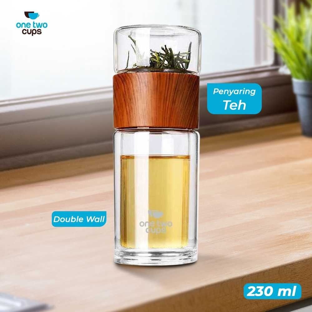 Jual One Two Cups Botol Minum Kaca Penyaring Teh Double Wall 230ml - X9001 | Shopee Indonesia