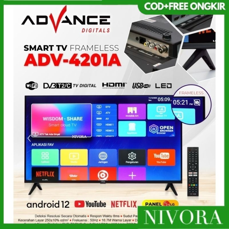 Jual SMART TV LED Android 42 / 43 Inch ADV-4201A ADV-4301A Advance ...