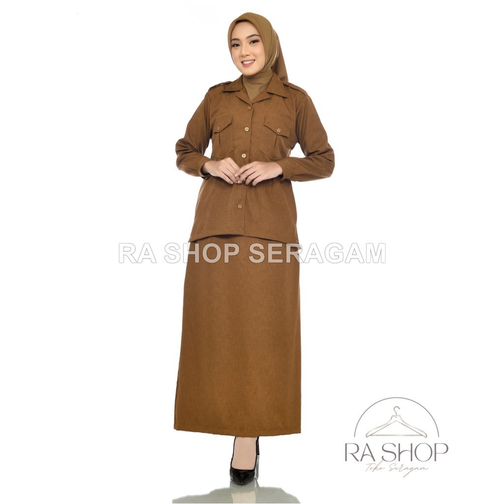 Jual Seragam Kerja Wanita Khaki PNS - Setelan Dinas Pemda Elegan - Atasan dengan Saku - Gaya ...