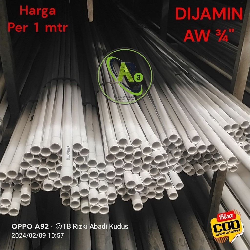 Jual Paralon Pralon Pvc Pipa Air MASPION AW Putih 3/4" inch (26mm ...