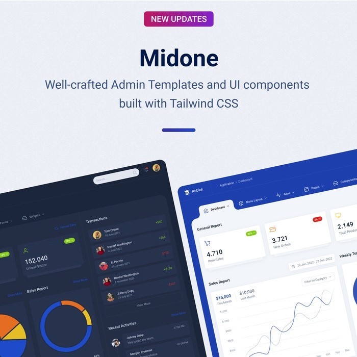 Jual Midone v4.0.8 - Tailwind CSS 3, HTML & Laravel 8 Admin | Shopee Indonesia