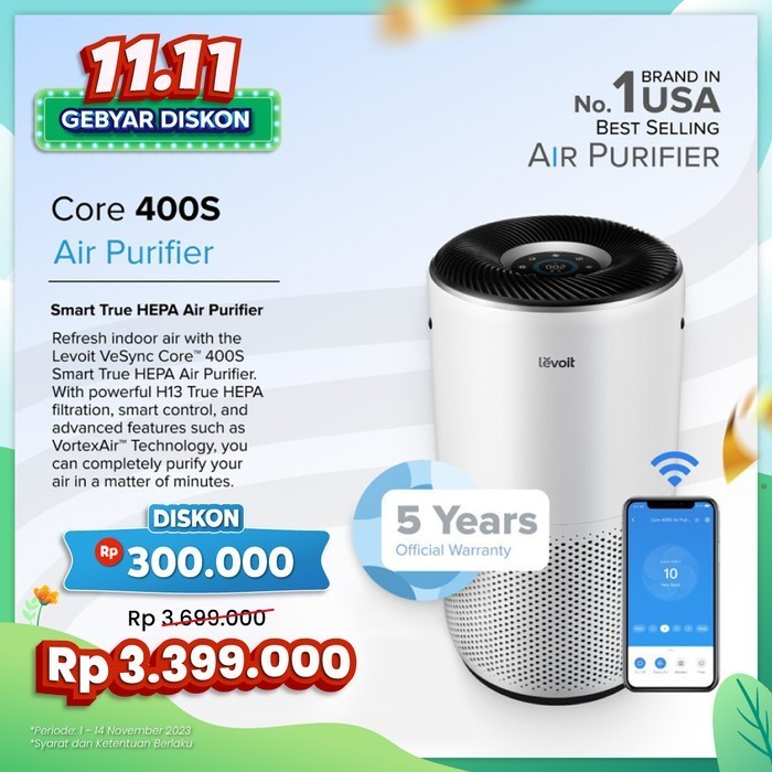 Jual Levoit Core 400S Smart WiFi True HEPA Air Purifier H13 USA ...