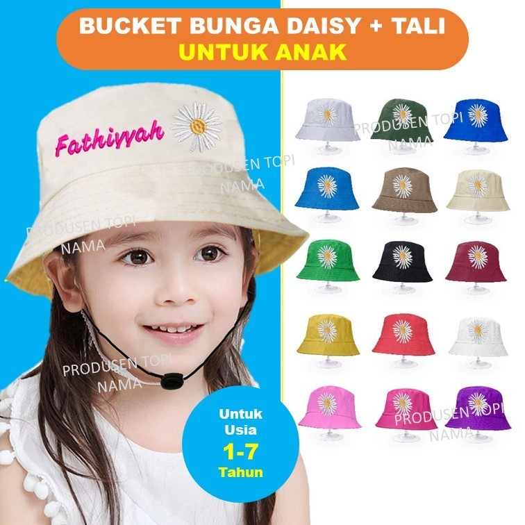 Jual Bucket Anak Cewek Motif Bordir Bunga Daisy dan Bordir Nama Usia 1 ...