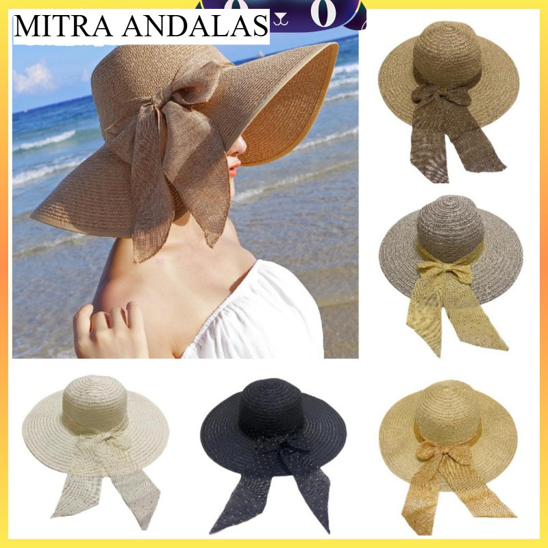 Jual Topi pantai Dewasa rajut pita bintik emas Topi Pantai T2 | Shopee Indonesia