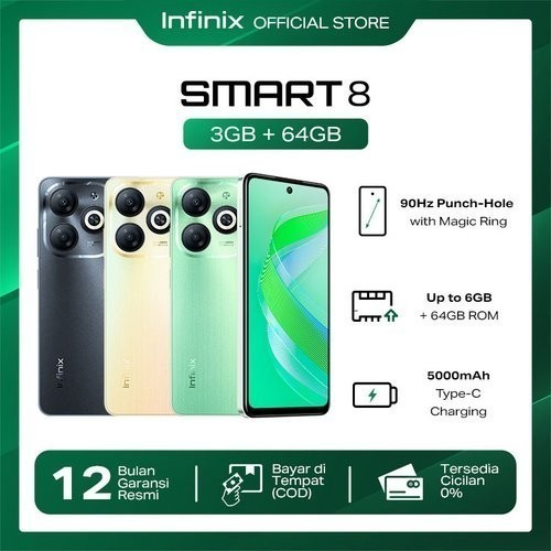 Jual Infinix Smart 8 3/64GB- Up to 6GB Extended RAM - 90Hz Magic Ring Puch Hole Display - Unisoc ...