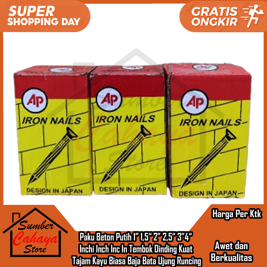 Jual Paku Beton Putih Ukuran Uk 1" 1,5" 2" 2,5" 3" 4" Inchi Inch Inci In Tembok Dinding Kuat ...