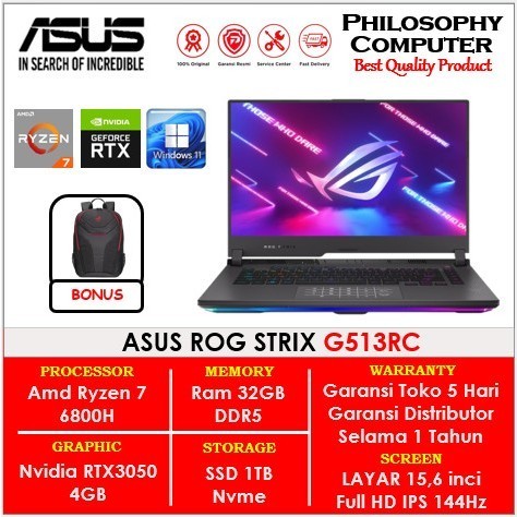 Jual ASUS ROG STRIX G15 G513RC RYZEN 7-6800H 32GB 1TB RTX3050 W11 15 ...