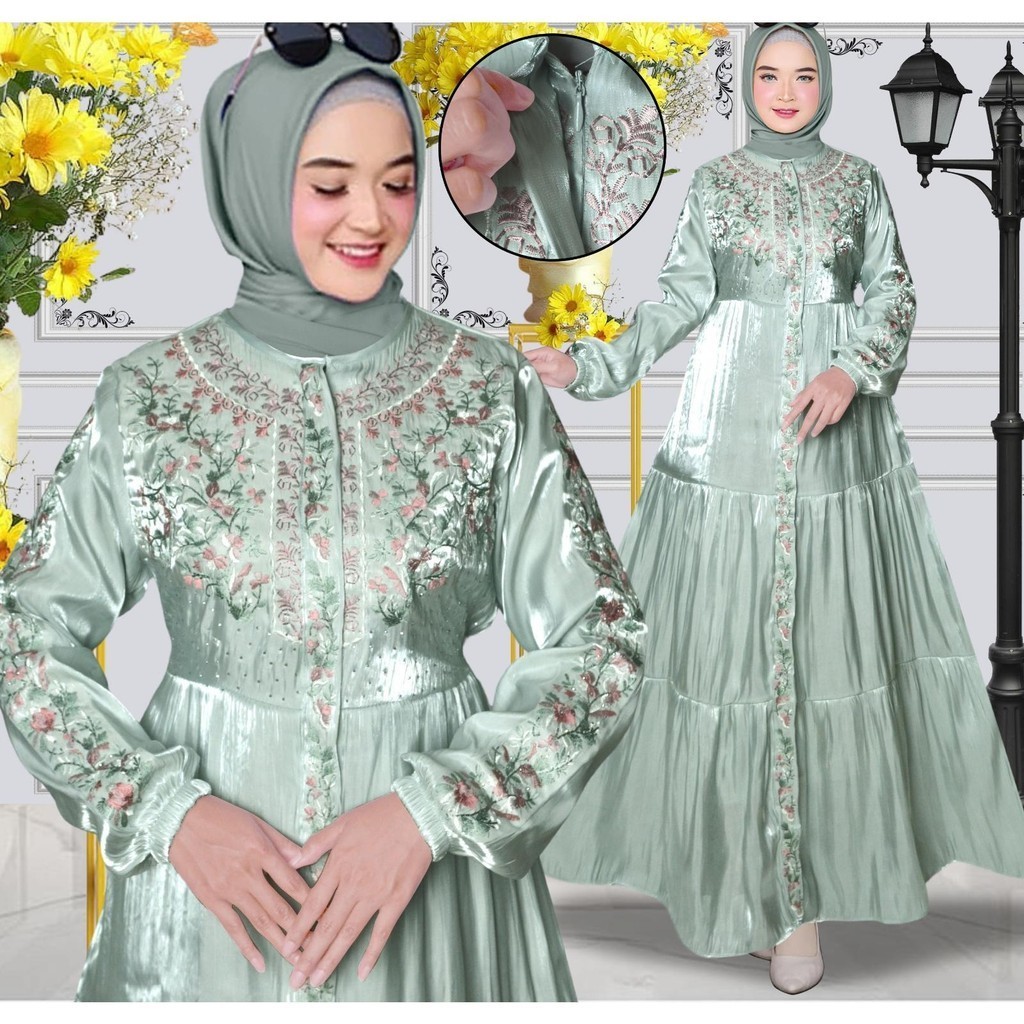 Jual GAMIS SHIMER BORIDR MOTIF BUNGA CANDA 2 (SAGE) | Shopee Indonesia