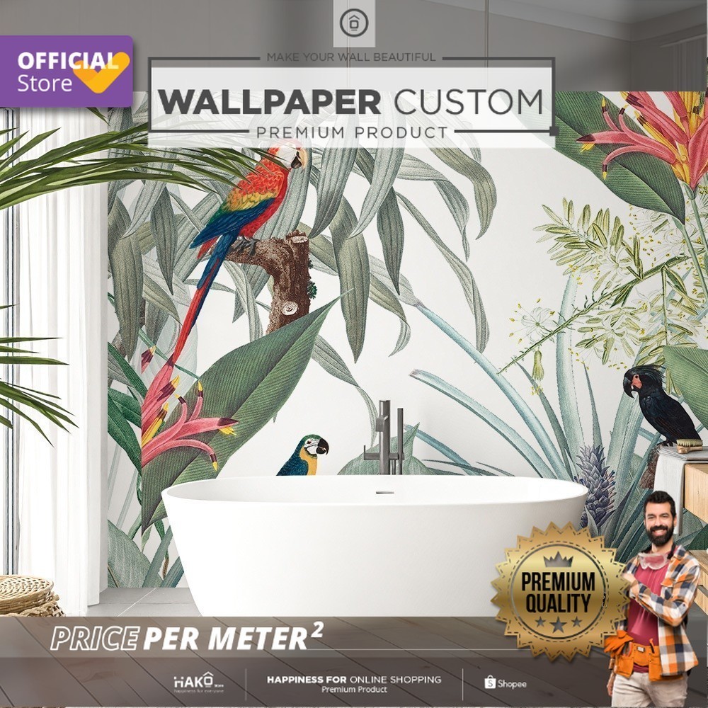 Jual Wallpaper Stiker Texture Custom 3d | Kamar Mandi | Motif Tropical ...