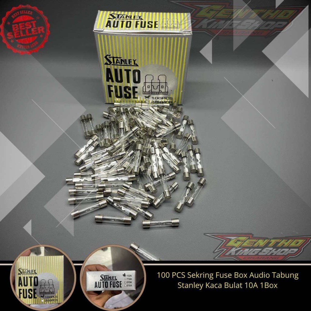 Jual 100 PCS Sekring Fuse Box Audio Tabung Stanley Kaca Bulat 10A 1Box | Shopee Indonesia