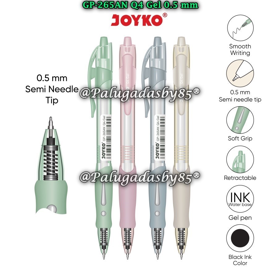 Jual (1 Biji) Gelpen JOYKO GP-265AN Q4 Pastel 0.5 Gel Pen Black / Bolpen Joyko GP-265AN (1 Biji ...