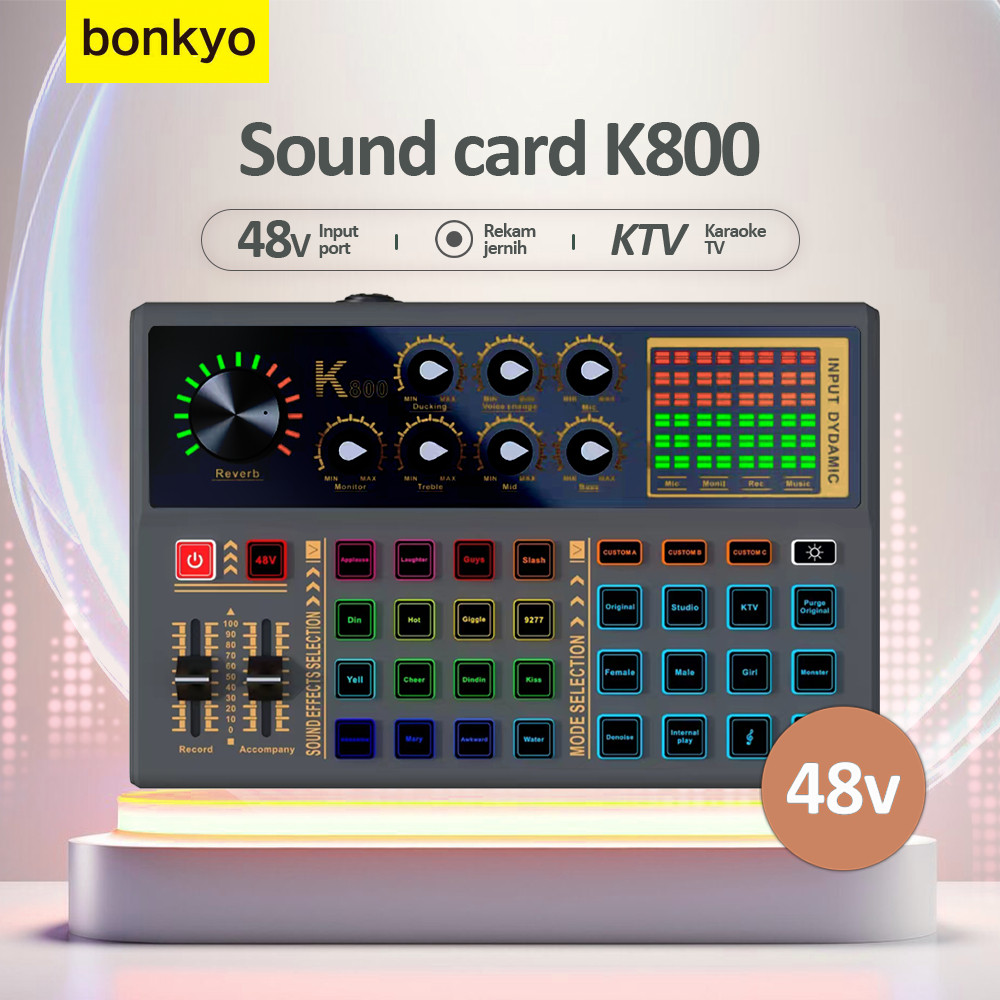 Jual Bonkyo K800 48V sound card bernyanyi mixer karaoke rekaman langsung | Shopee Indonesia