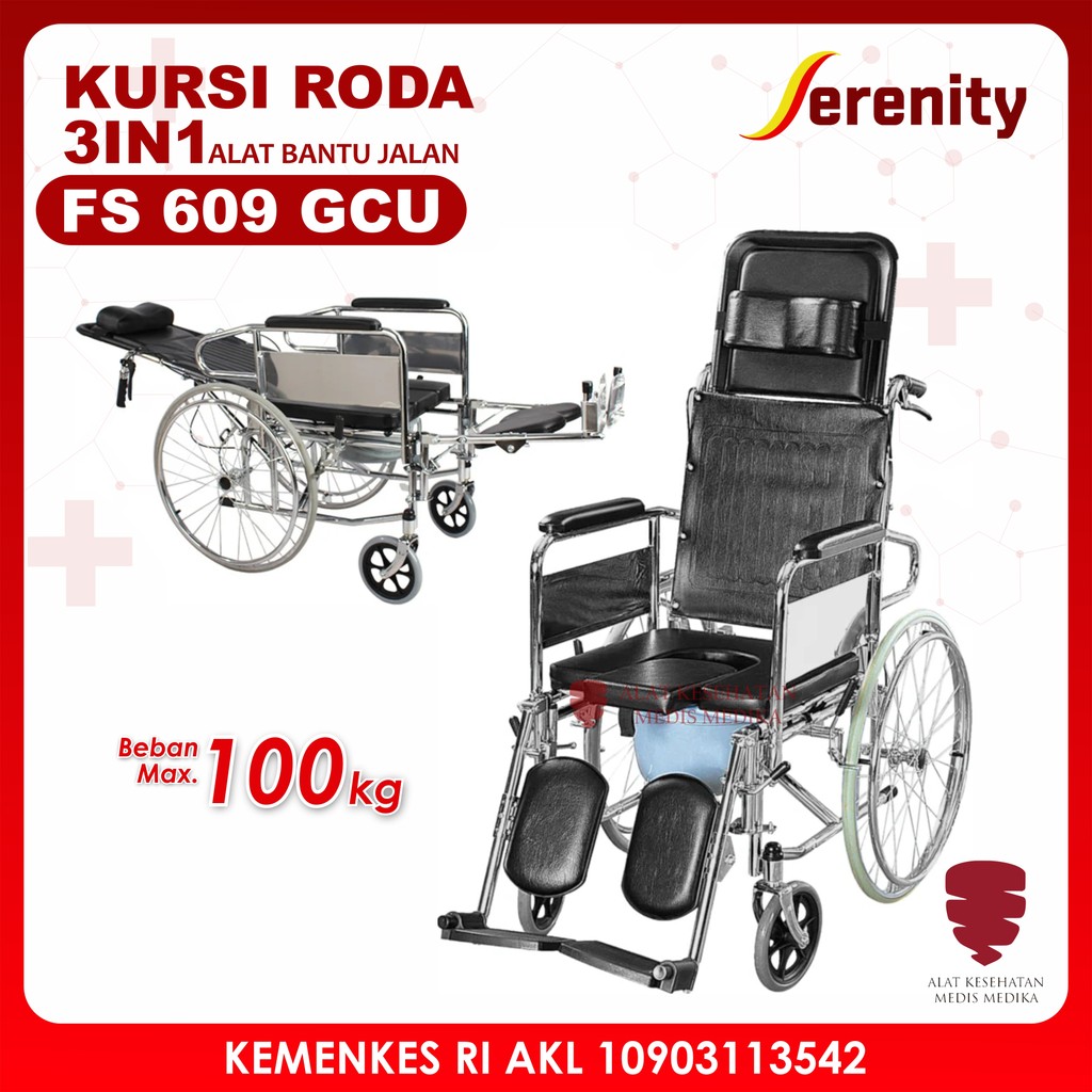 Jual Kursi Roda 3in1 Serenity FS609GCU Wheel Chair Commode Tidur Duduk ...