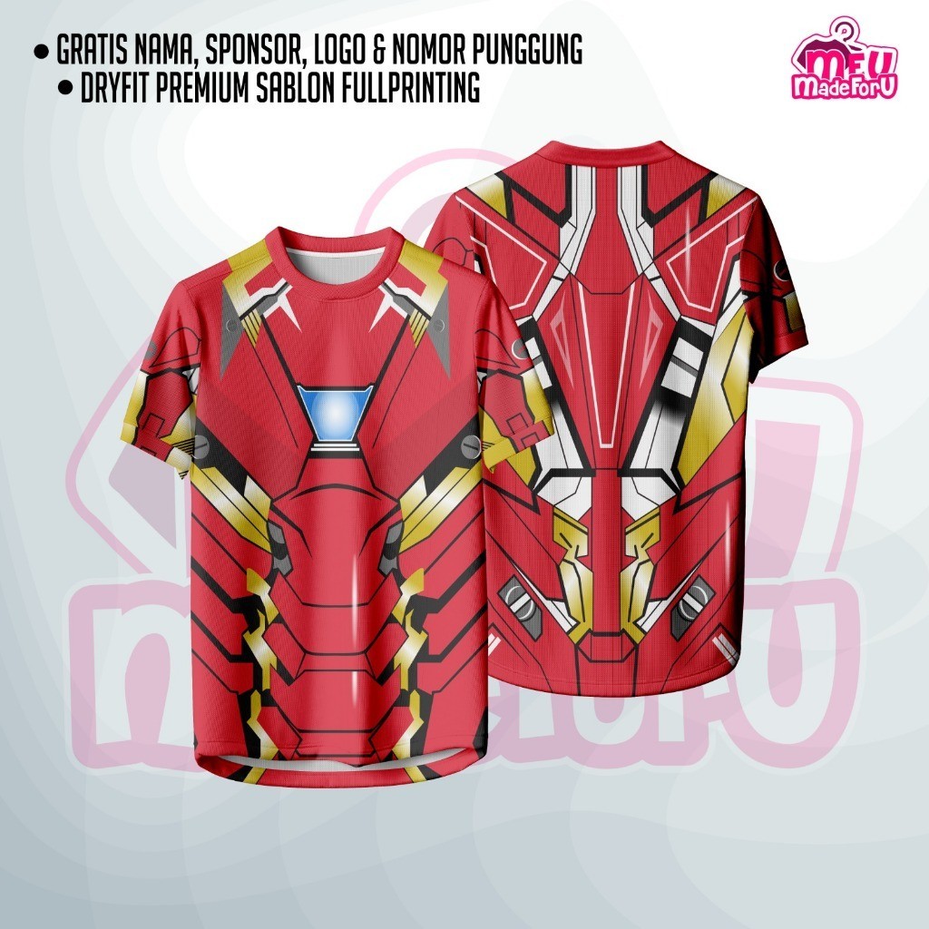 Jual Jersey Baju Marvel IRON MAN Merah Custom Futsal, Zumba, Badminton ...
