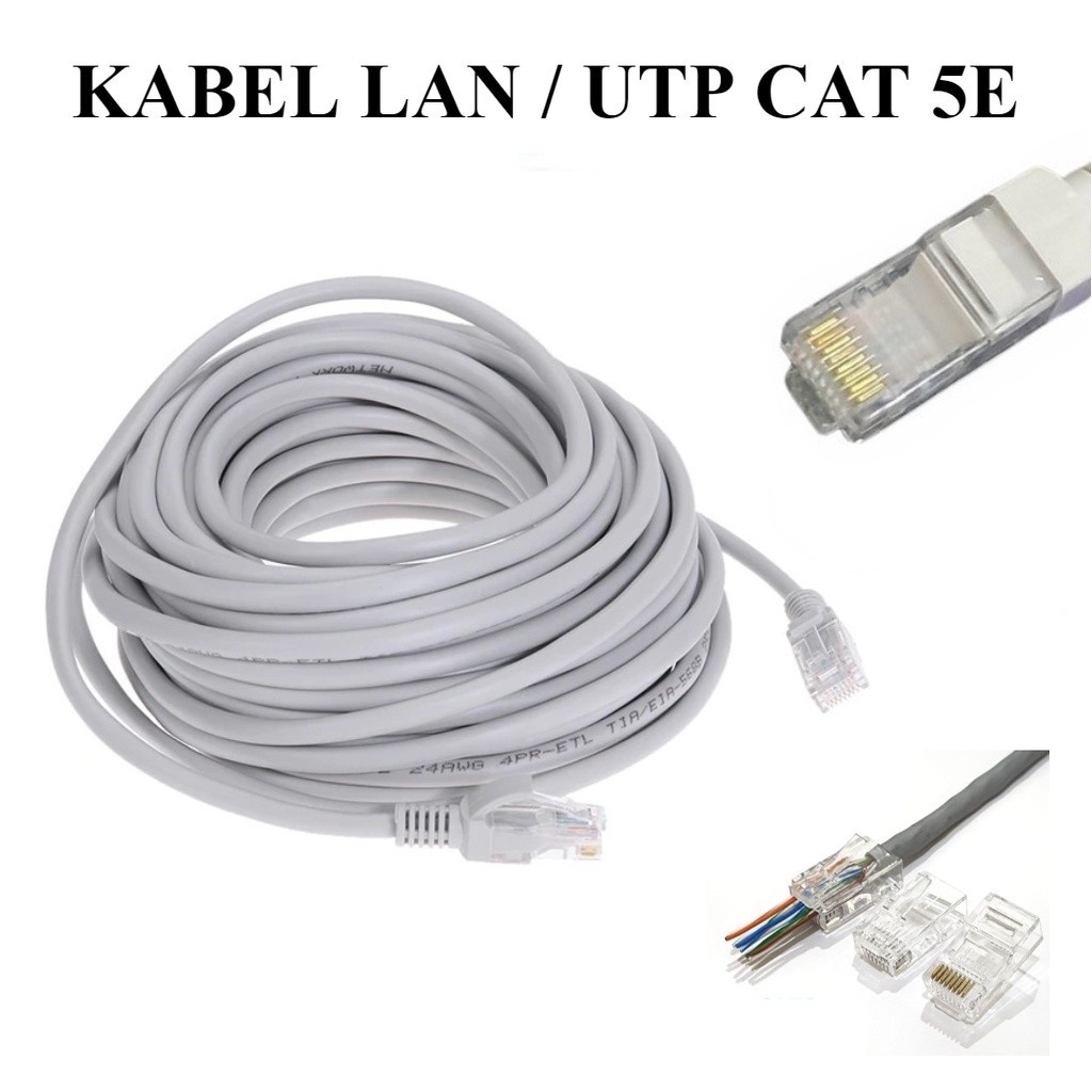 Jual Kabel Lan UTP CAT5 Cat5e RJ45 Ethernet Jaringan Internet Outdoor indoor 10m 12.5m 15m 17.5m ...