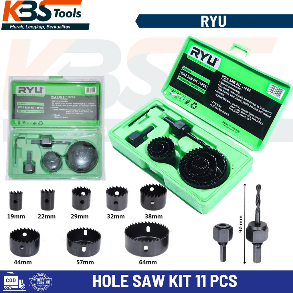 Jual Hole Saw Kit 11 Pcs RYU Mata Bor Kayu Lubang Pipa PVC Holesaw Set ...