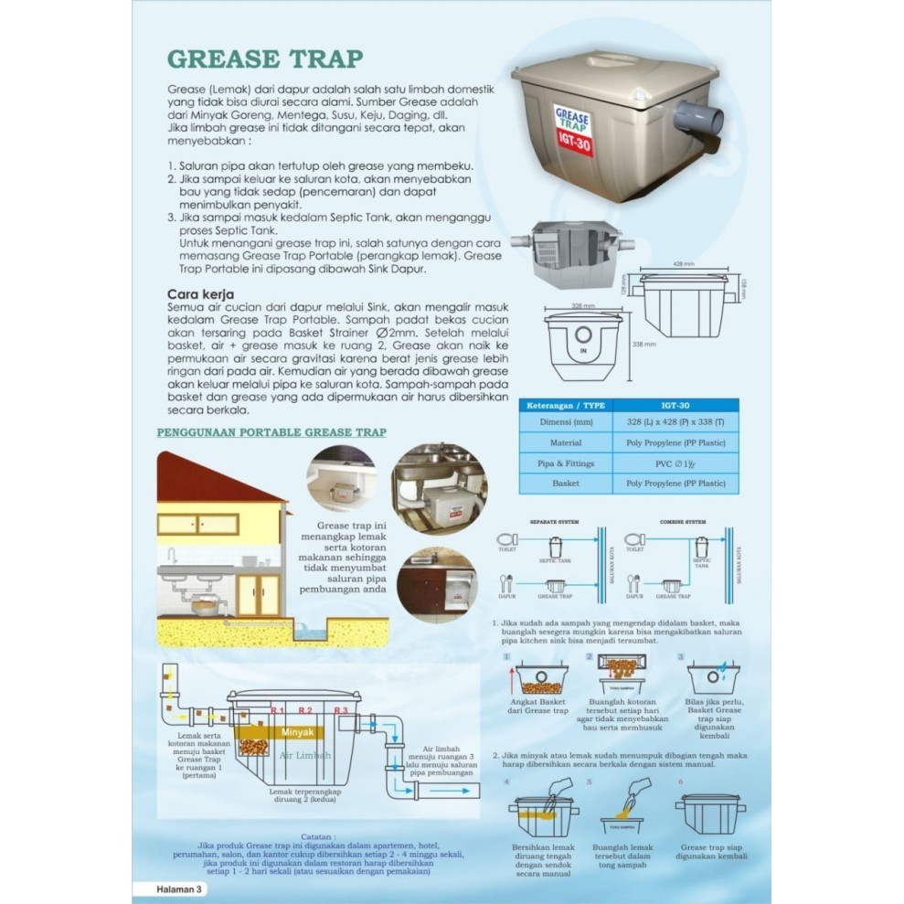 Jual Grease Trap IGT 30 Portable/Penyaring Lemak/Saringan Lemak ...
