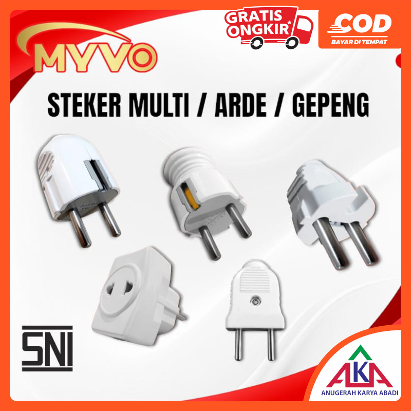 Jual MYVO Steker Arde 10 / 16A 250V Colokan Bulat / Gepeng / Pipih / T ...