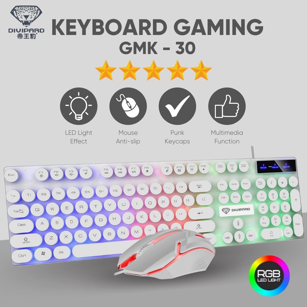 Jual Divipard Keyboard Plus Mouse Gaming GMK-30 Kabel USB 2.0 Plus LED ...