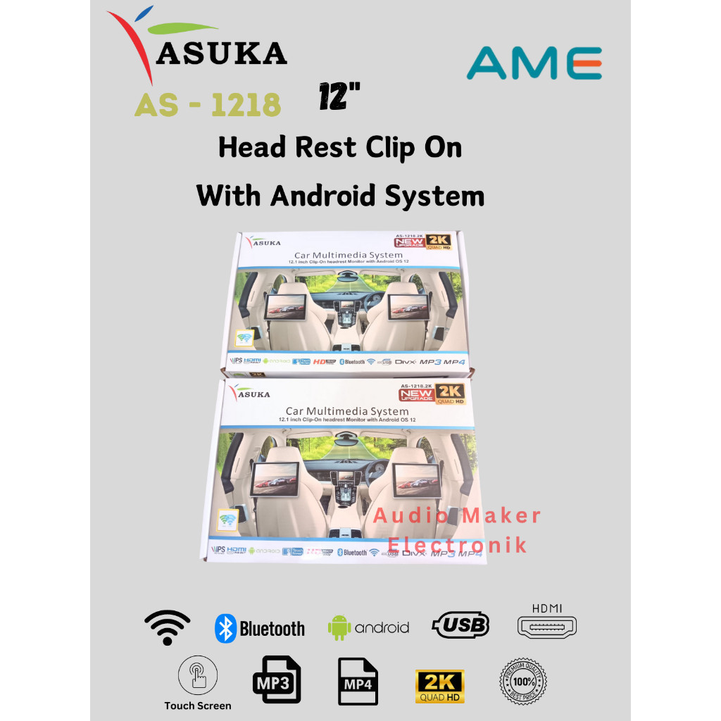Jual Headrest Clip On Android Asuka AS 1218 12 inch - Headrest Monitor ...