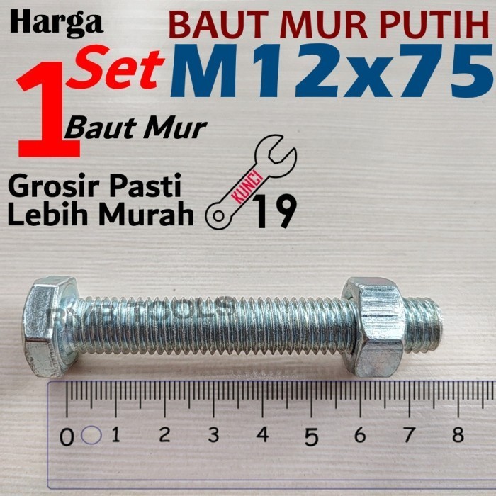 Jual Baut Mur Putih Hex M12x75 7.5cm Besi Galvanis BMP Hexagon Kunci 19 M12 | Shopee Indonesia