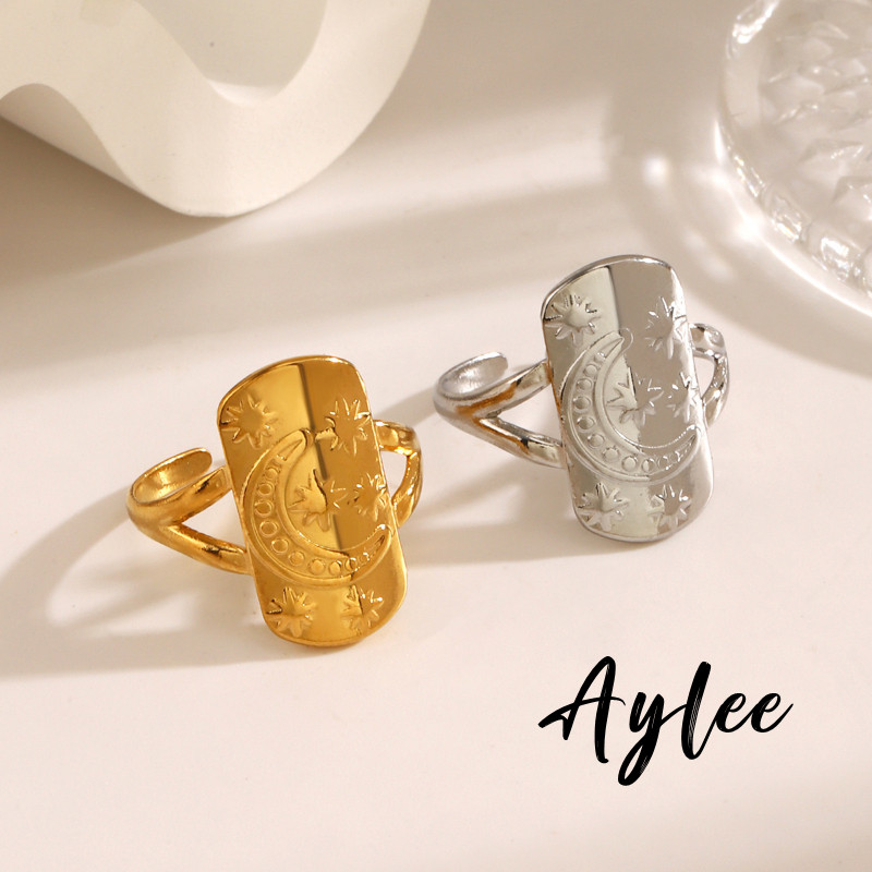 Jual [Aylee]Cincin Persegi Panjang Stainless Steel dengan Motif Bintang ...