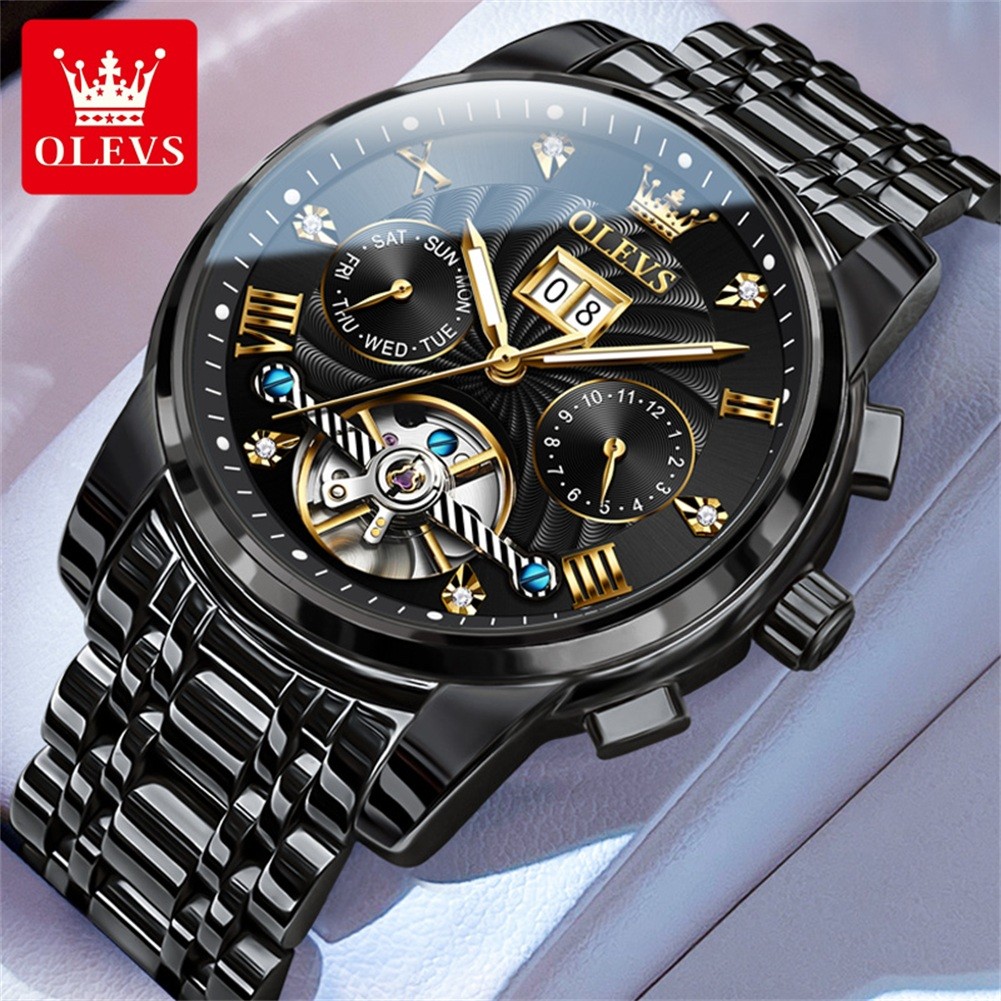 Jual OLEVS Classic Men's Watches Tourbillon Multi-function Full ...