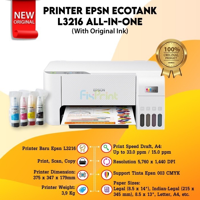 Jual Printer Epson L3210 L3216 Baru Pengganti Seri L3110 All In One New ...