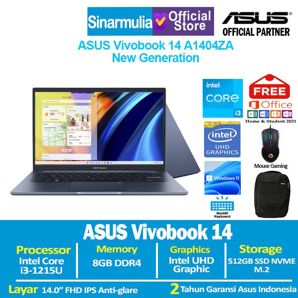 Jual ASUS Vivobook 14 A1404ZA i3-1215U 512GB SSD 8GB IPS 100%sRGB Win11 ...