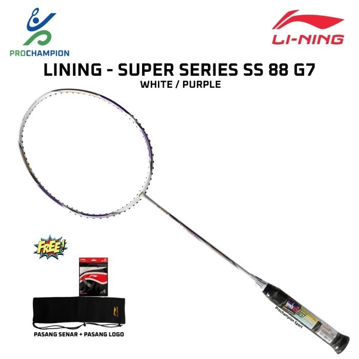Jual Raket Badminton Lining SS 88 G7 Super Series SS88G7 White Purple ...