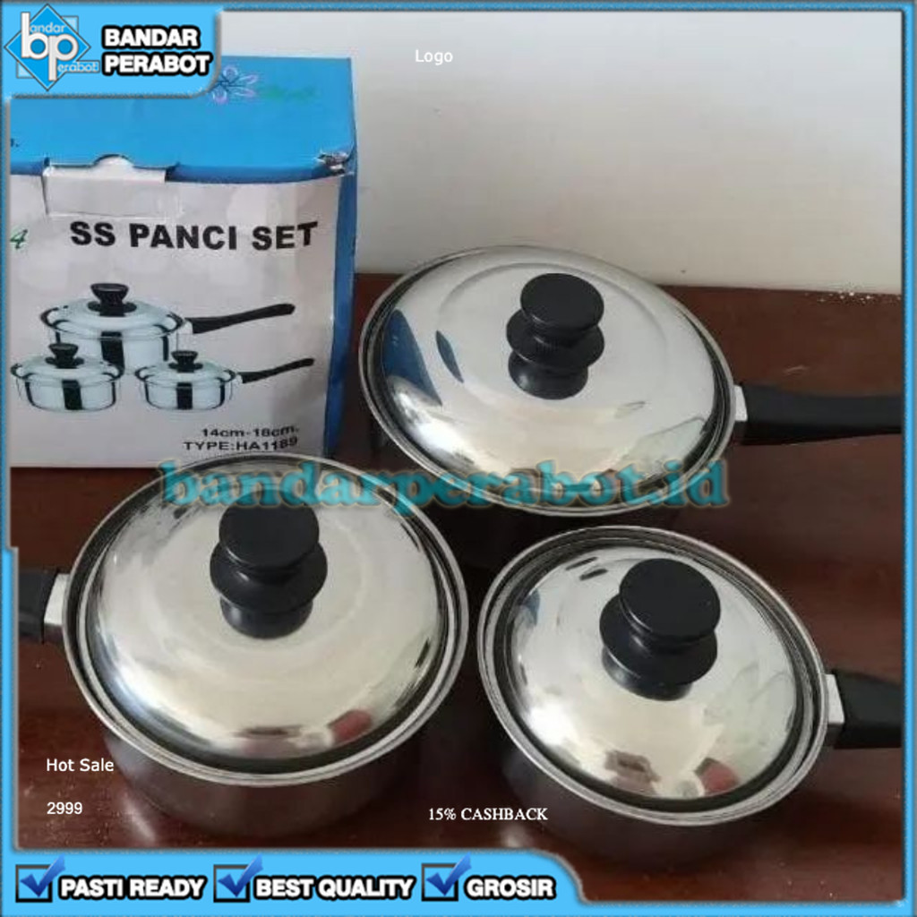 Jual [BP] PANCI SET 3 IN 1 STAINLESS STEEL POT ANTI LENGKET FRYPAN MILK ...